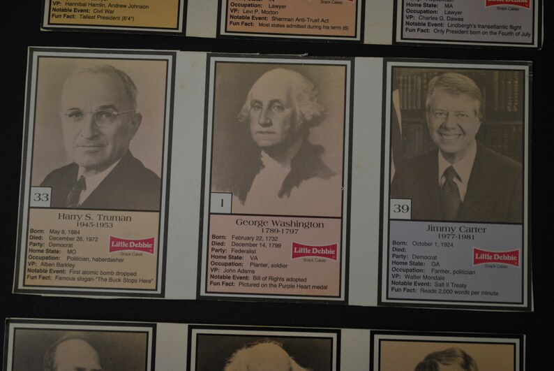 3 - Uncut Panels - Little Debbie Snack Cakes Presidential Cards Truman ...