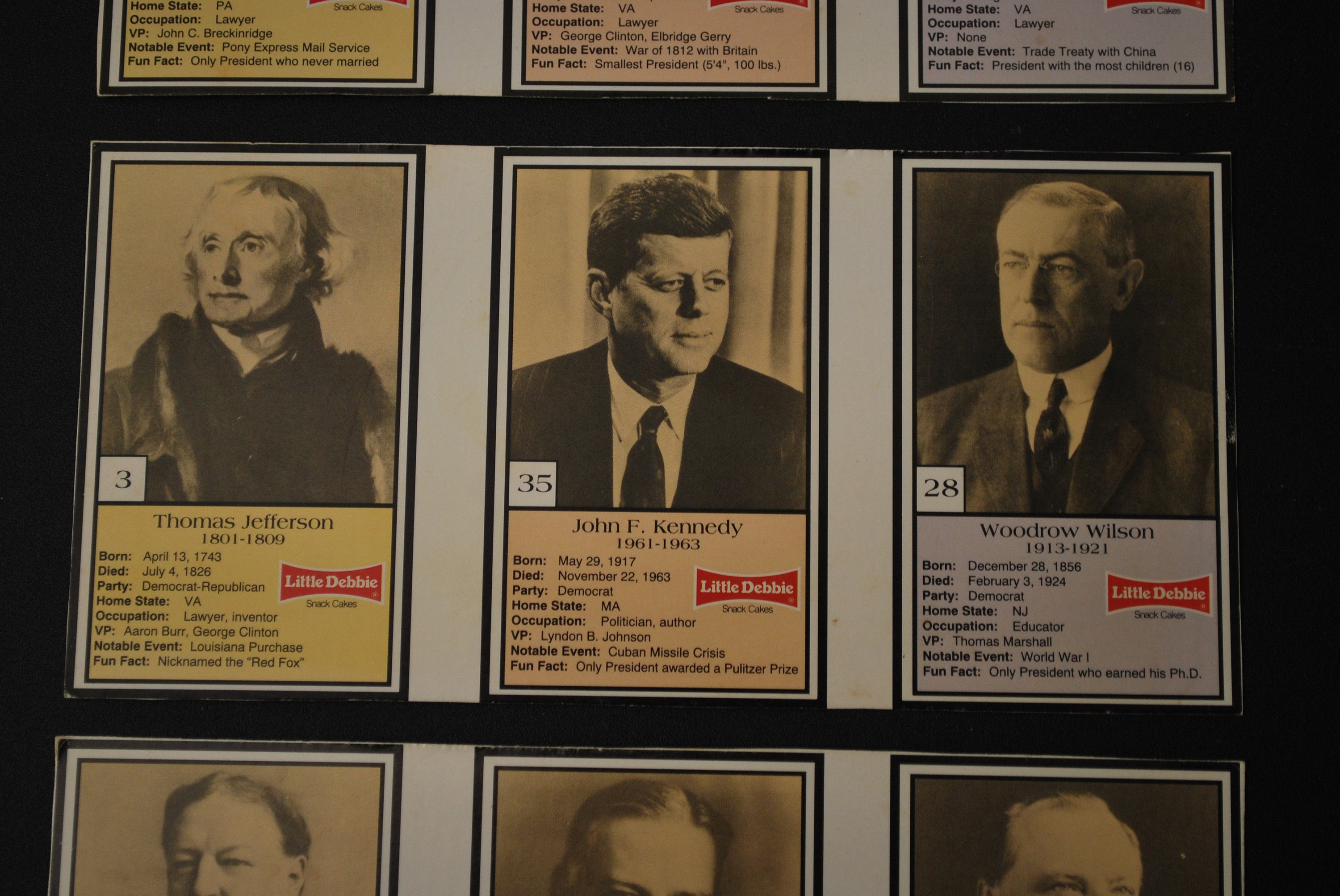3 - Uncut Panels - Little Debbie Snack Cakes Presidential Cards Kennedy ...