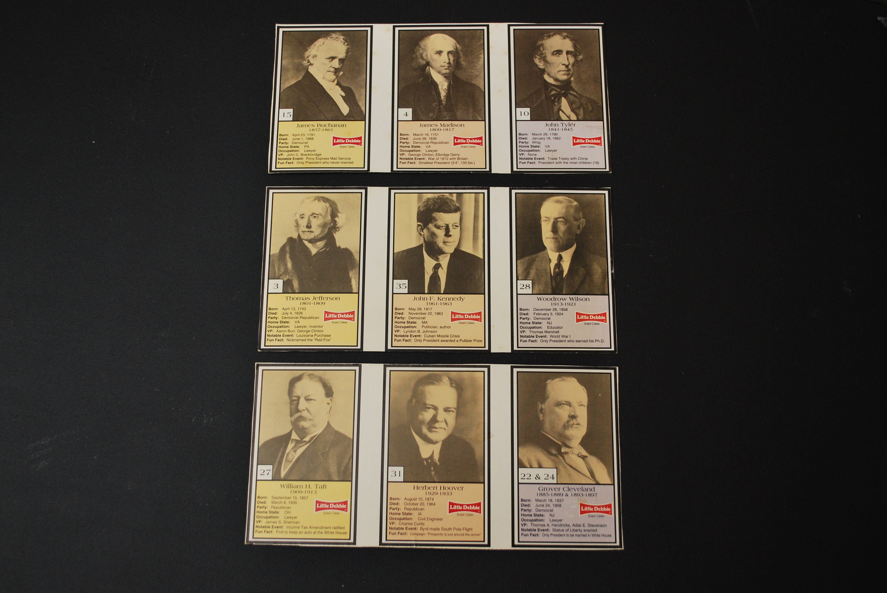 3 - Uncut Panels - Little Debbie Snack Cakes Presidential Cards Kennedy ...