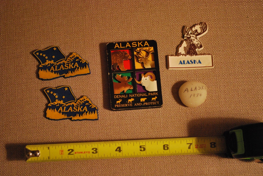 Lot of 4 Refrigerator Magnets and a Rock - Alaska, Alaska Moose, Alaska ...