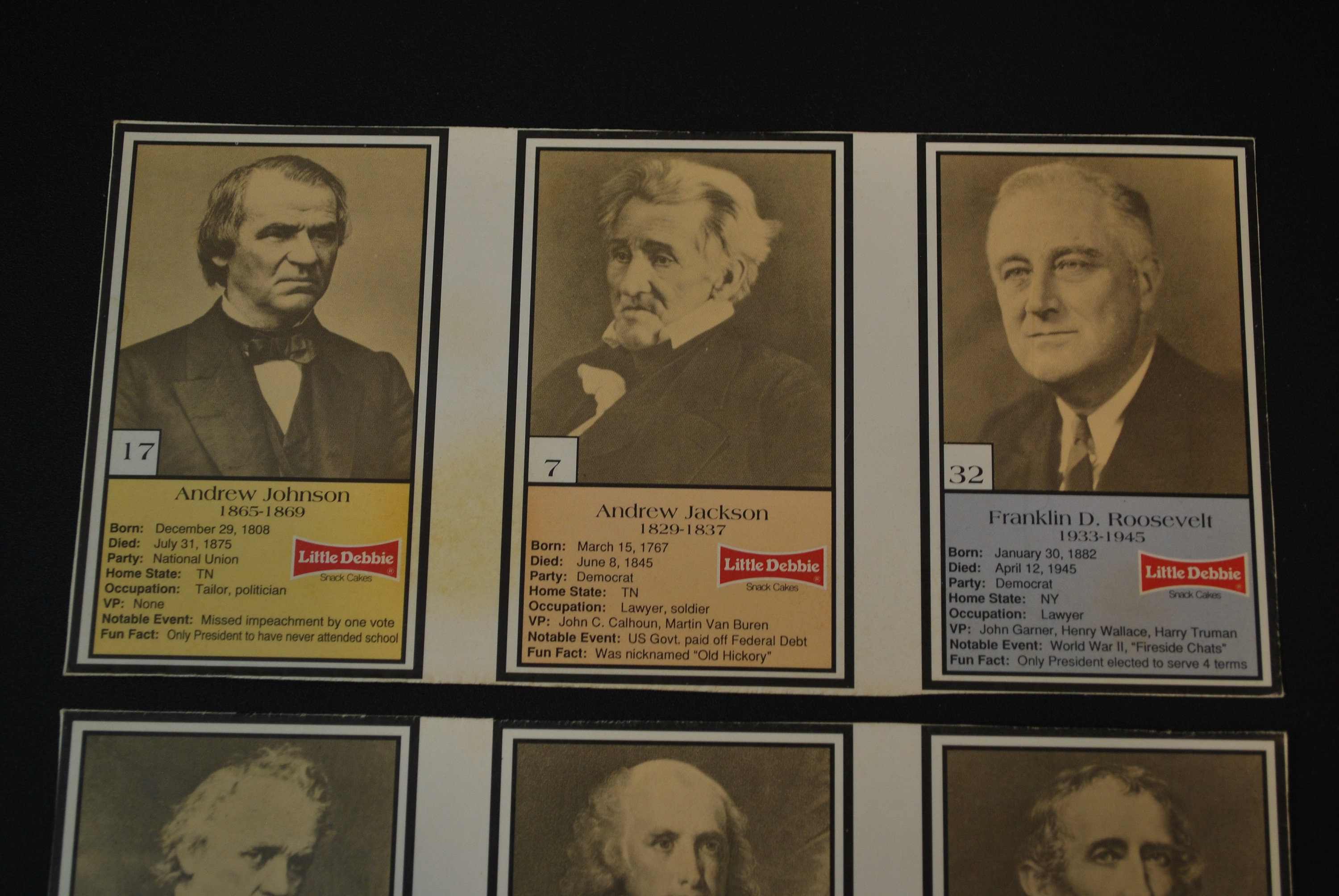 3 - Uncut Panels - Little Debbie Snack Cakes Presidential Cards Lincoln ...