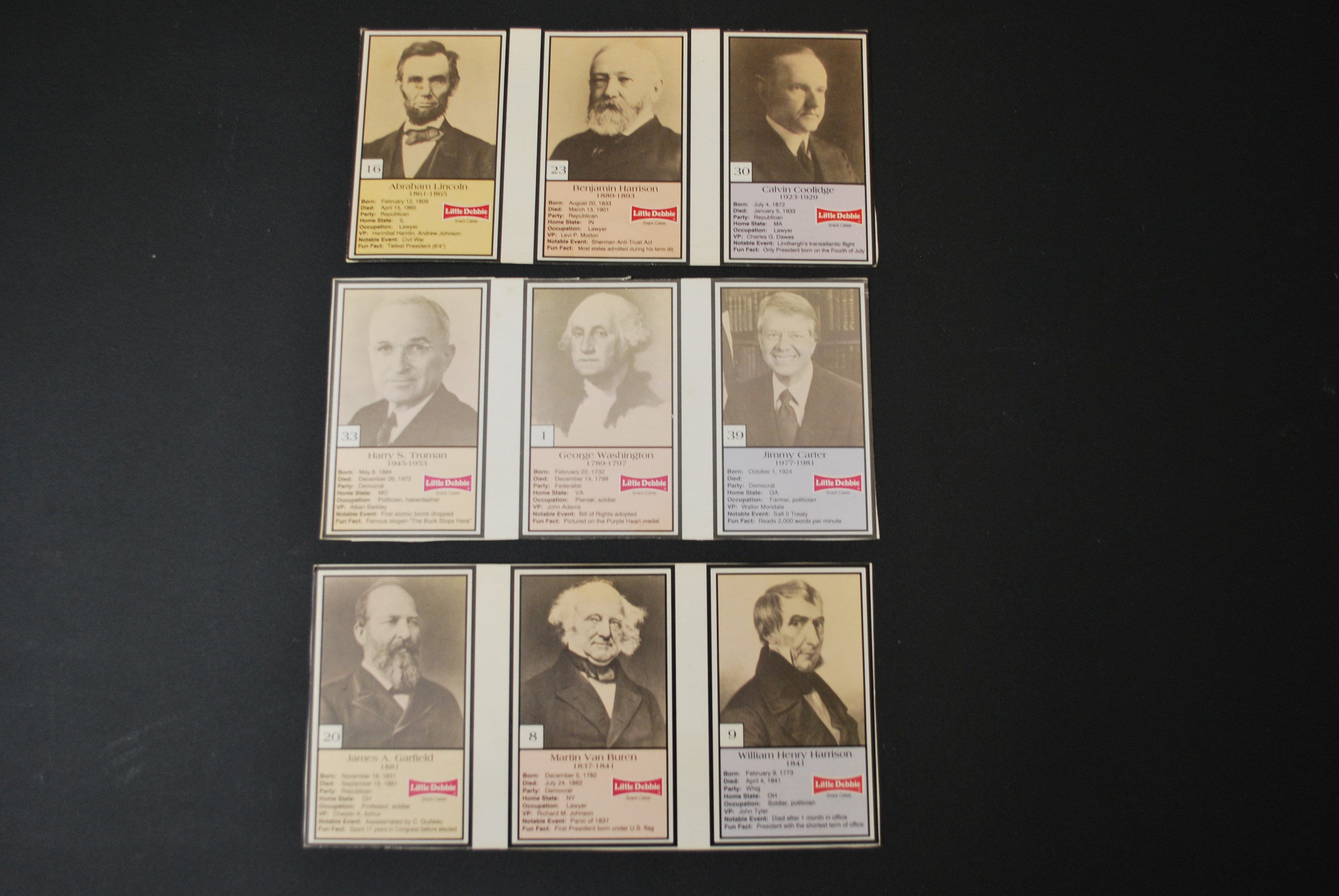 3 - Uncut Panels - Little Debbie Snack Cakes Presidential Cards Truman ...