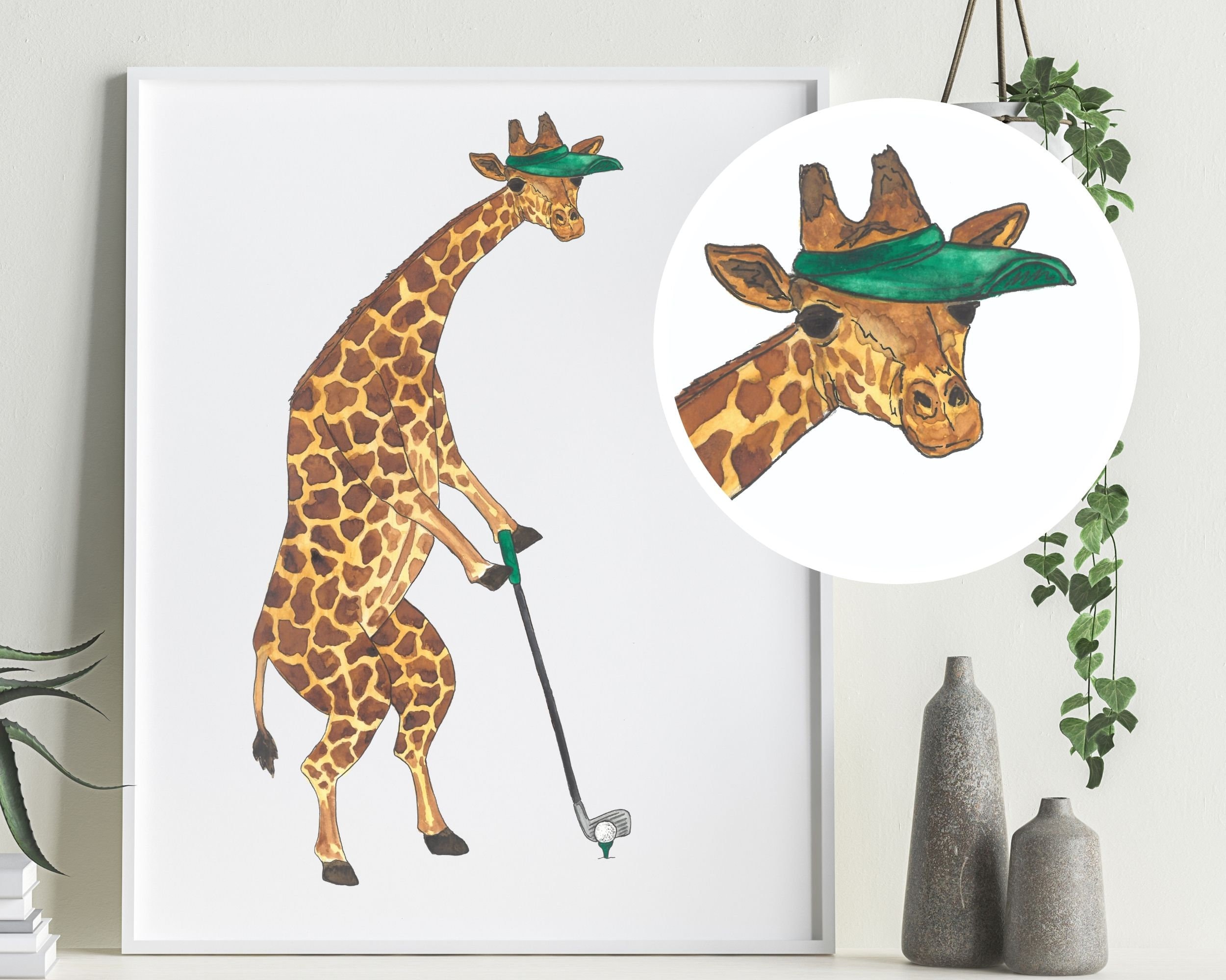 Golf spielende Giraffe Aquarell Kunstdruck | Giraffendruck | Geschenke ...