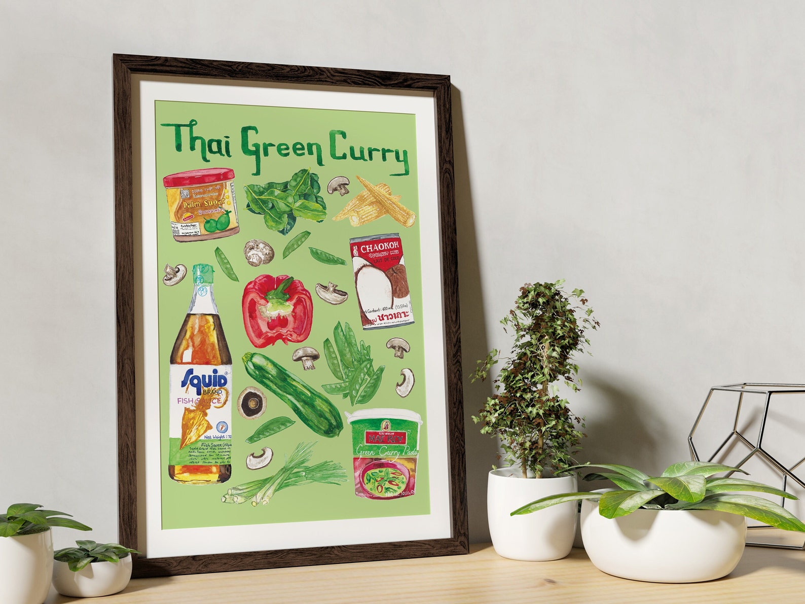 Thai Green Curry Recipe Art Print: Watercolor Kitchen Poster (A3/A4 ...
