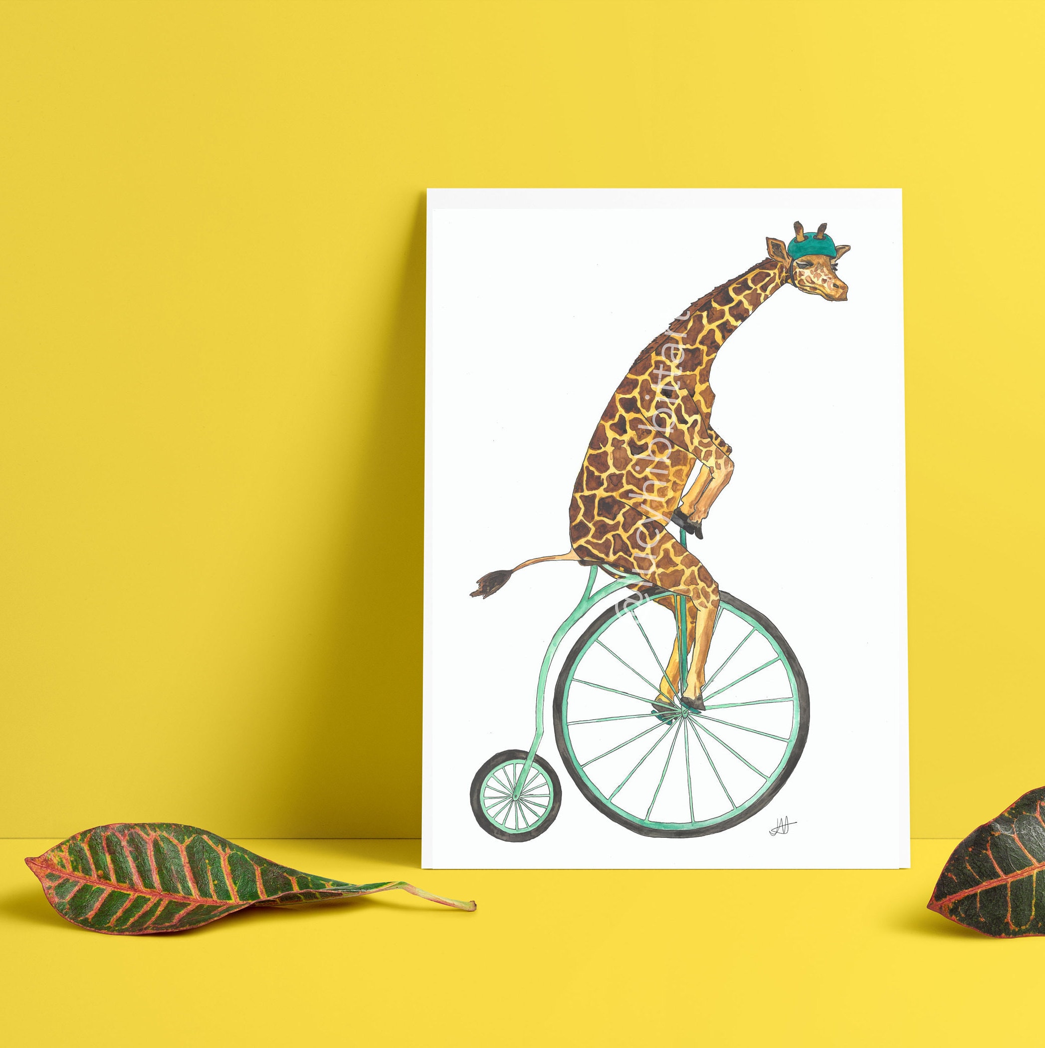 Bohemian Cycling Giraffe Watercolour Art Print Giraffe Art - Etsy UK