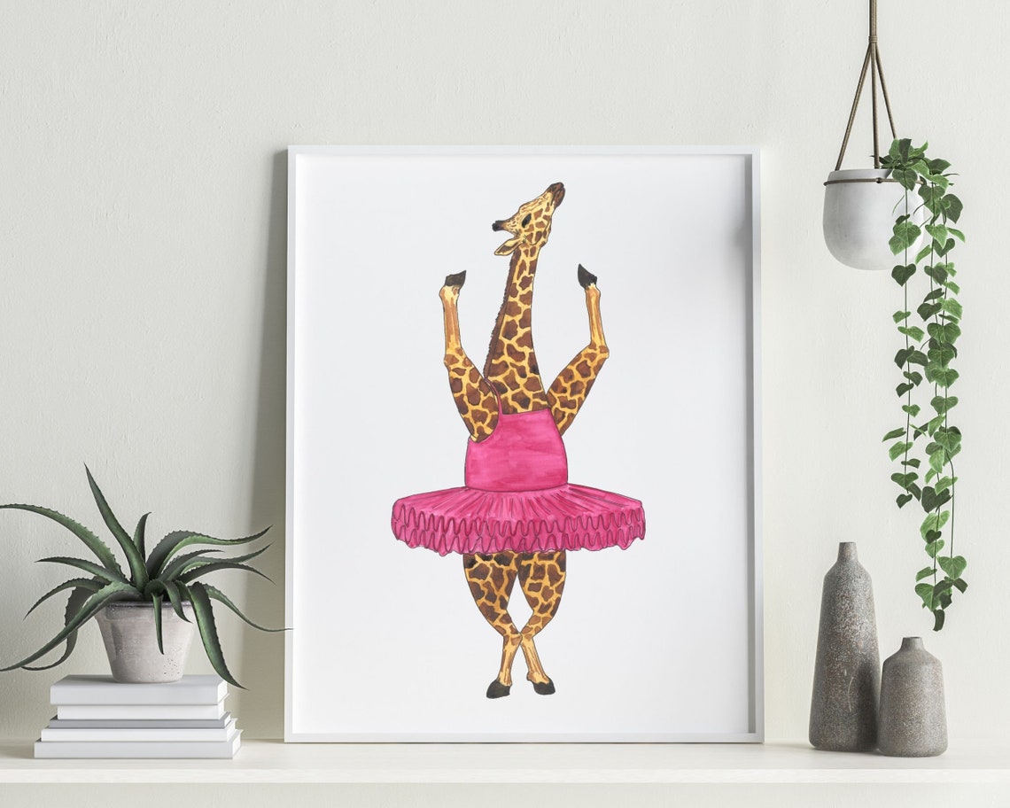 Ballet Dancing Giraffe Watercolour Art Print Giraffe Print Dancing Gift ...