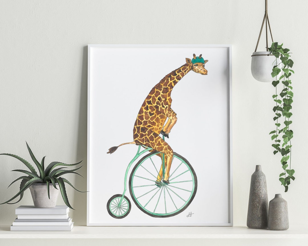 Bohemian Cycling Giraffe Watercolour Art Print | Giraffe Art | Cyclist ...