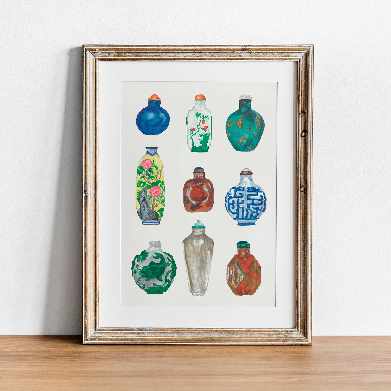 Colourful Snuff Bottle Watercolour Print | Chinese Snuff Bottles Art ...
