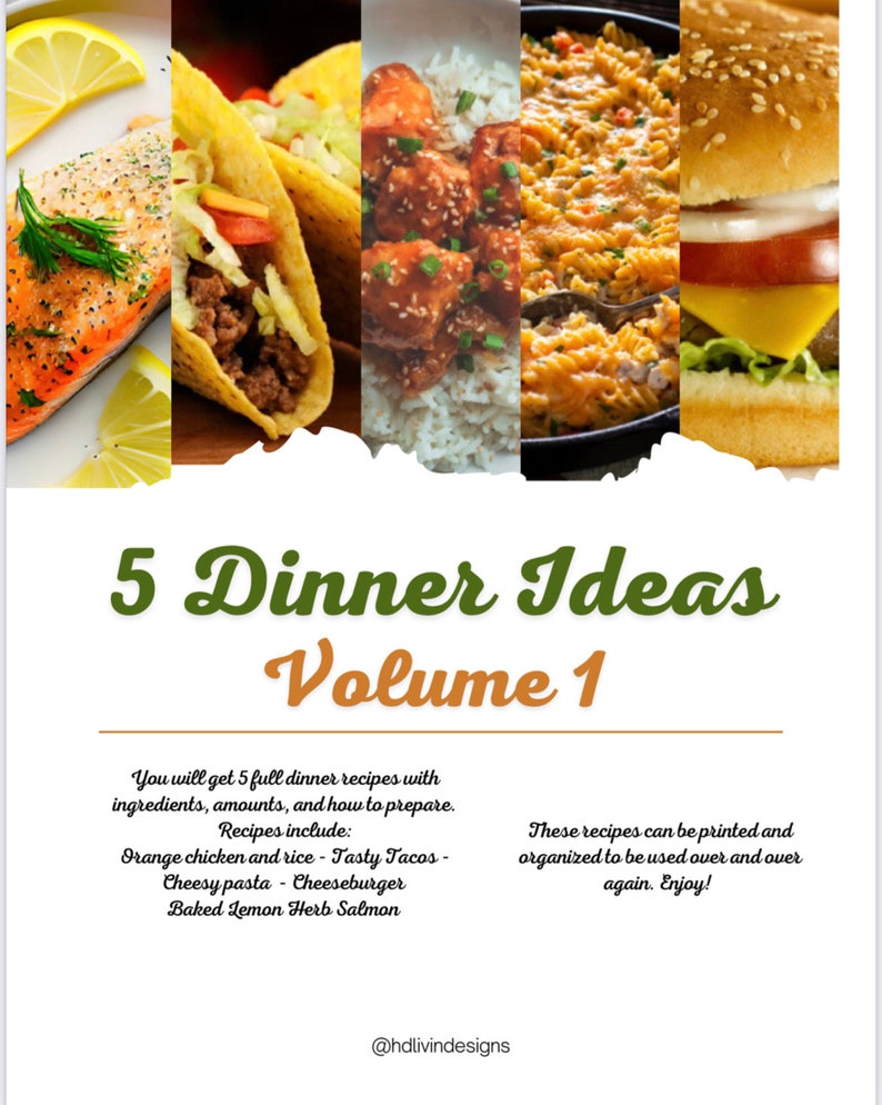 Dinner Recipes - Digital Download - Printable Recipes - Etsy