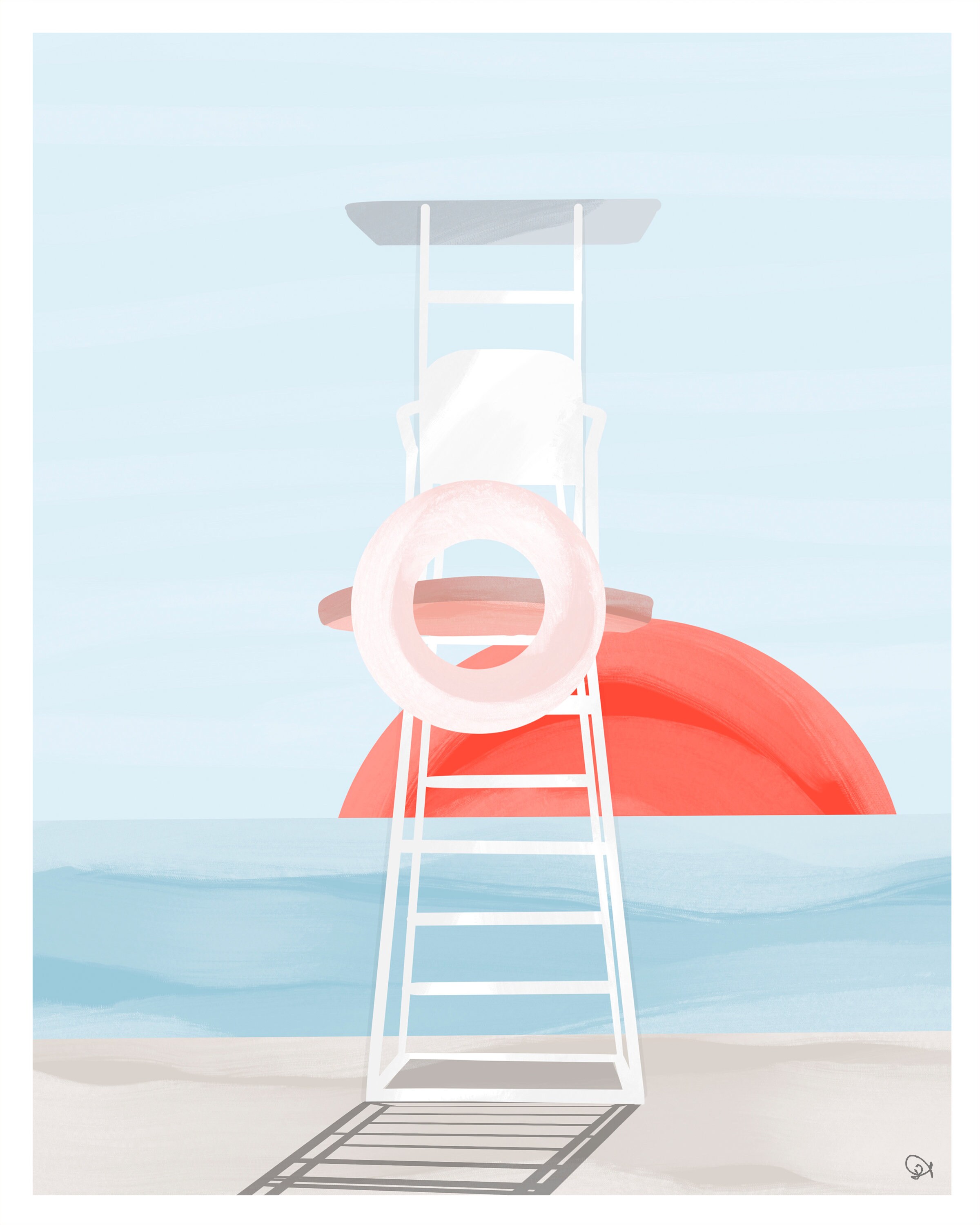 Lifeguard Tower Illustration Print, Portrait Art Print, Minimal Wall ...