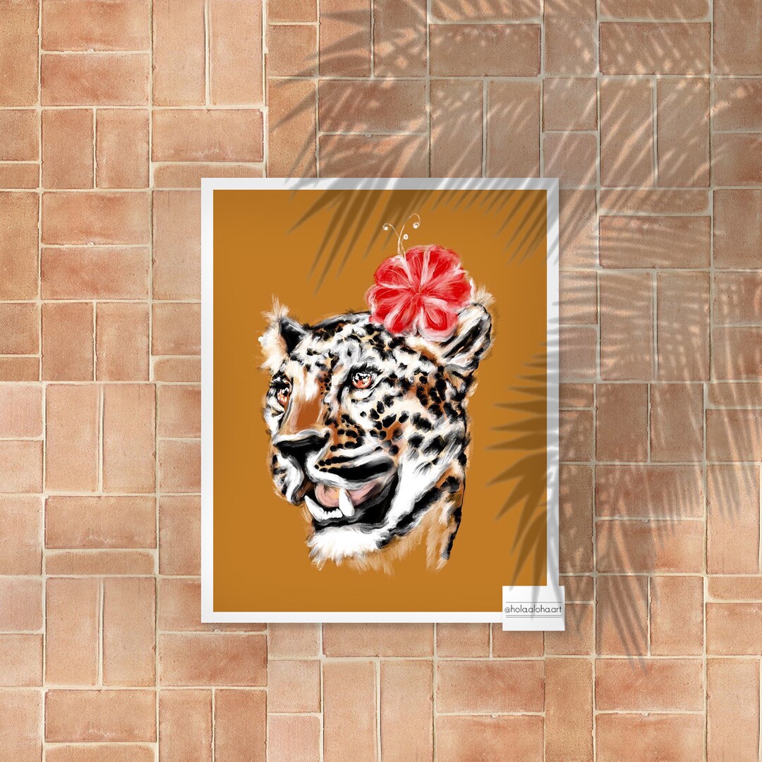 Cheetah Flower Illustration Print, Portrait Art Print, Minimal Wall Art ...