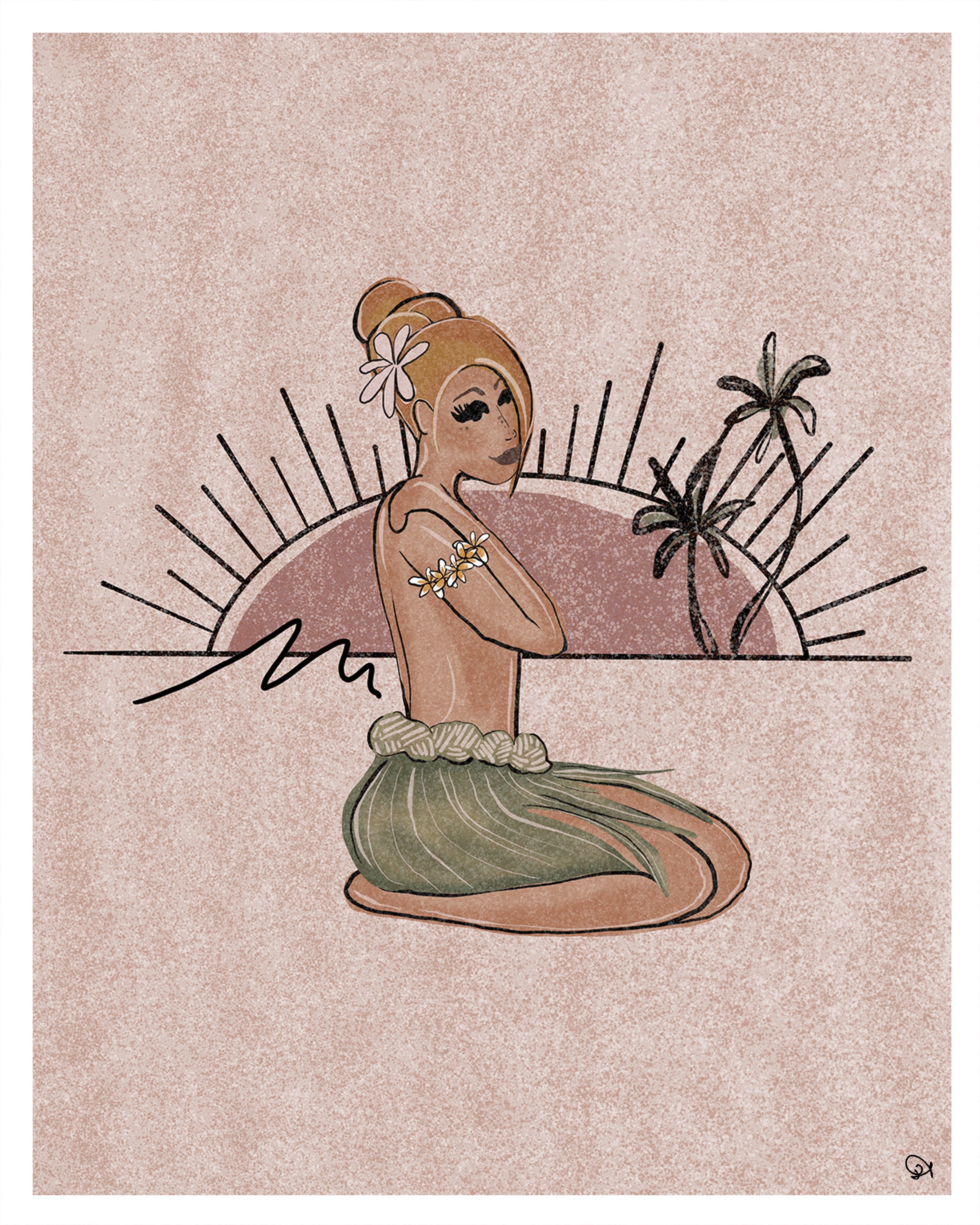 Island Girl Illustration Print, Portrait Art Print, Minimal Wall Art ...