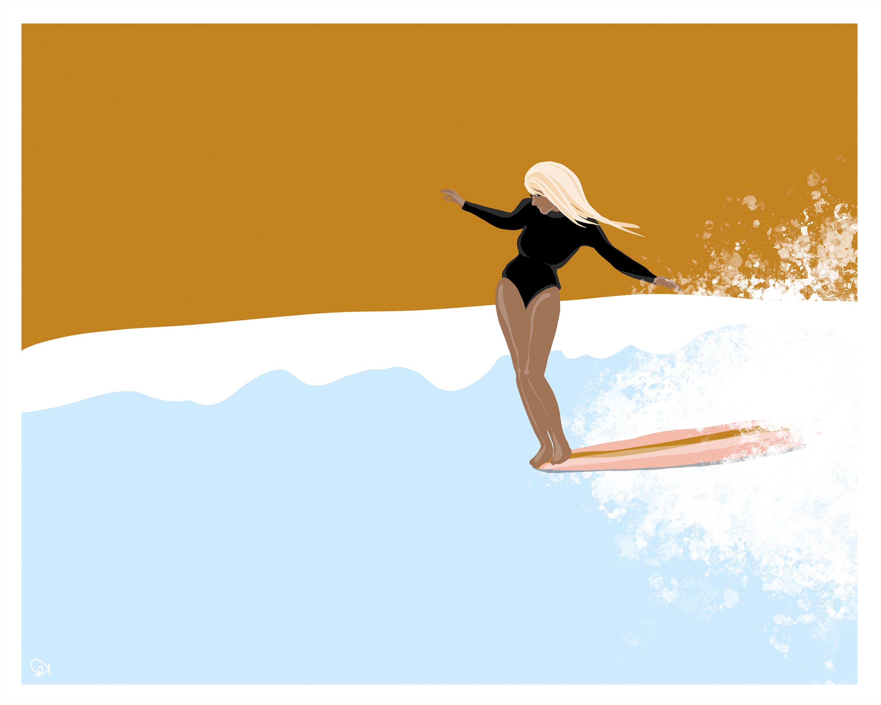 Hang Ten Surfer Girl Illustration Art Print, Minimal Wall Art Print ...