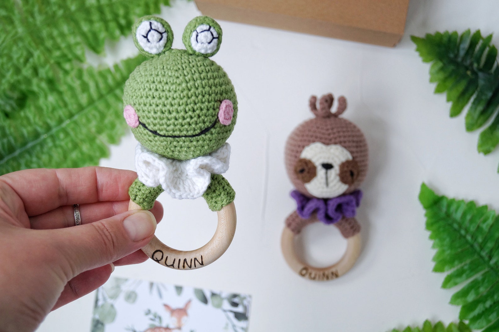 Frog Wood Ring Baby Rattle Baby First Rattle Toy Greenery - Etsy UK