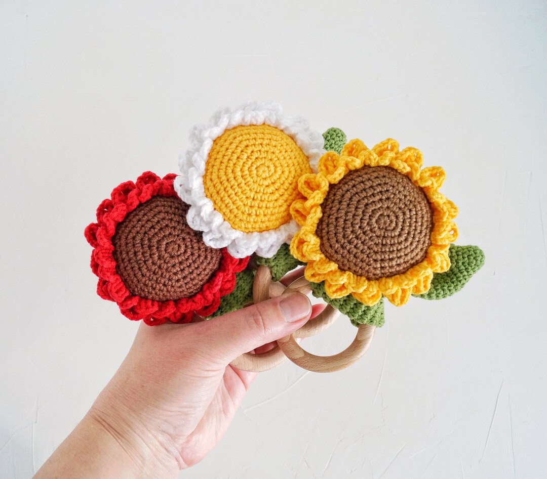 Crochet Flower Bouquet Baby Rattles, Sunflower, Daisy Baby First Toys ...