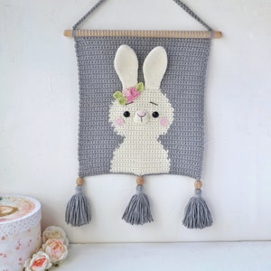 Rabbit Wall Hanging for Woodland Nursery Decor, Kawaii Bunny Wall Decor ...