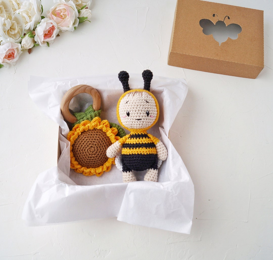 Honey Bee Baby Neutral Gift Set With Honey Bee Small Crochet Toy and ...