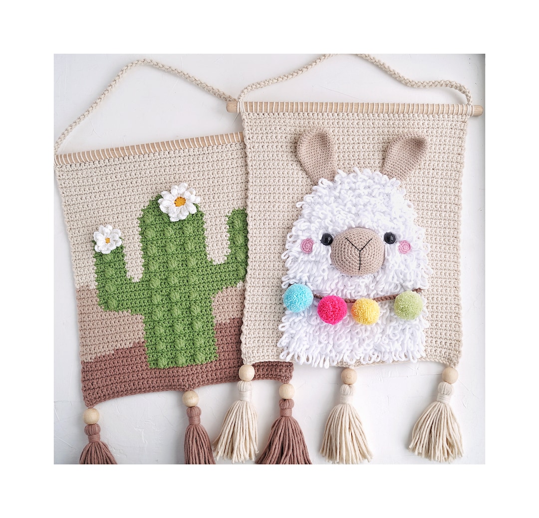 Llama and Cactus Nursery Wall Hangings, Set of 2 Llama Wall Art for ...