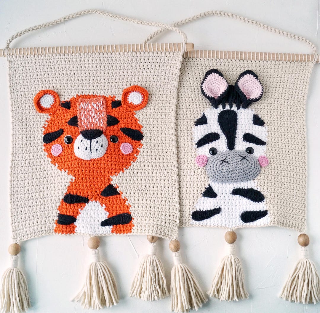Tiger, Lion, Giraffe, Panda, Monkey, Zebra and Elephant Wall Hangings ...