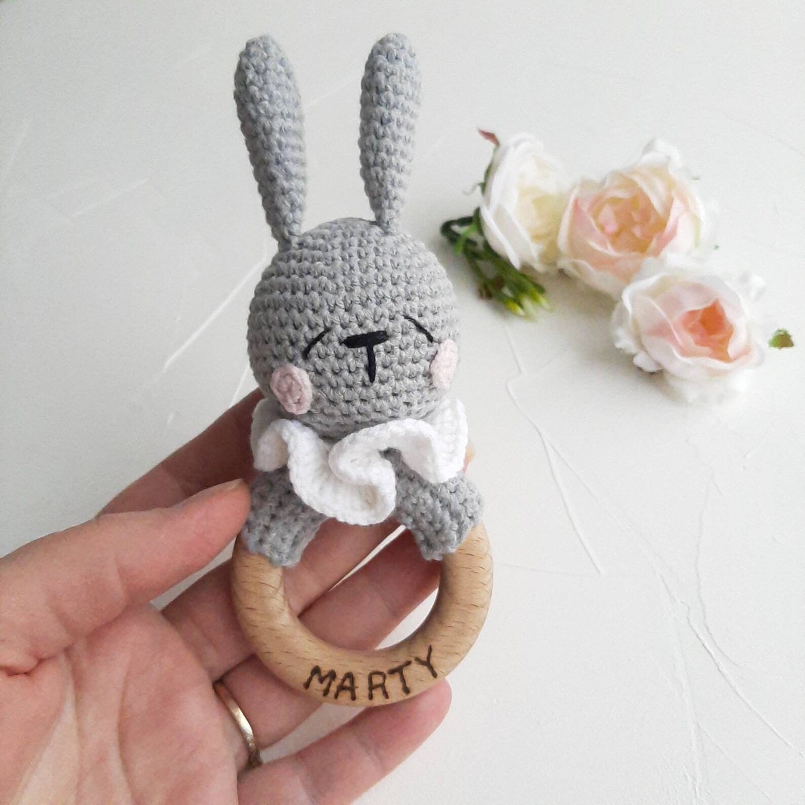 Bunny baby rattle for new mom gift package Personalized gift | Etsy