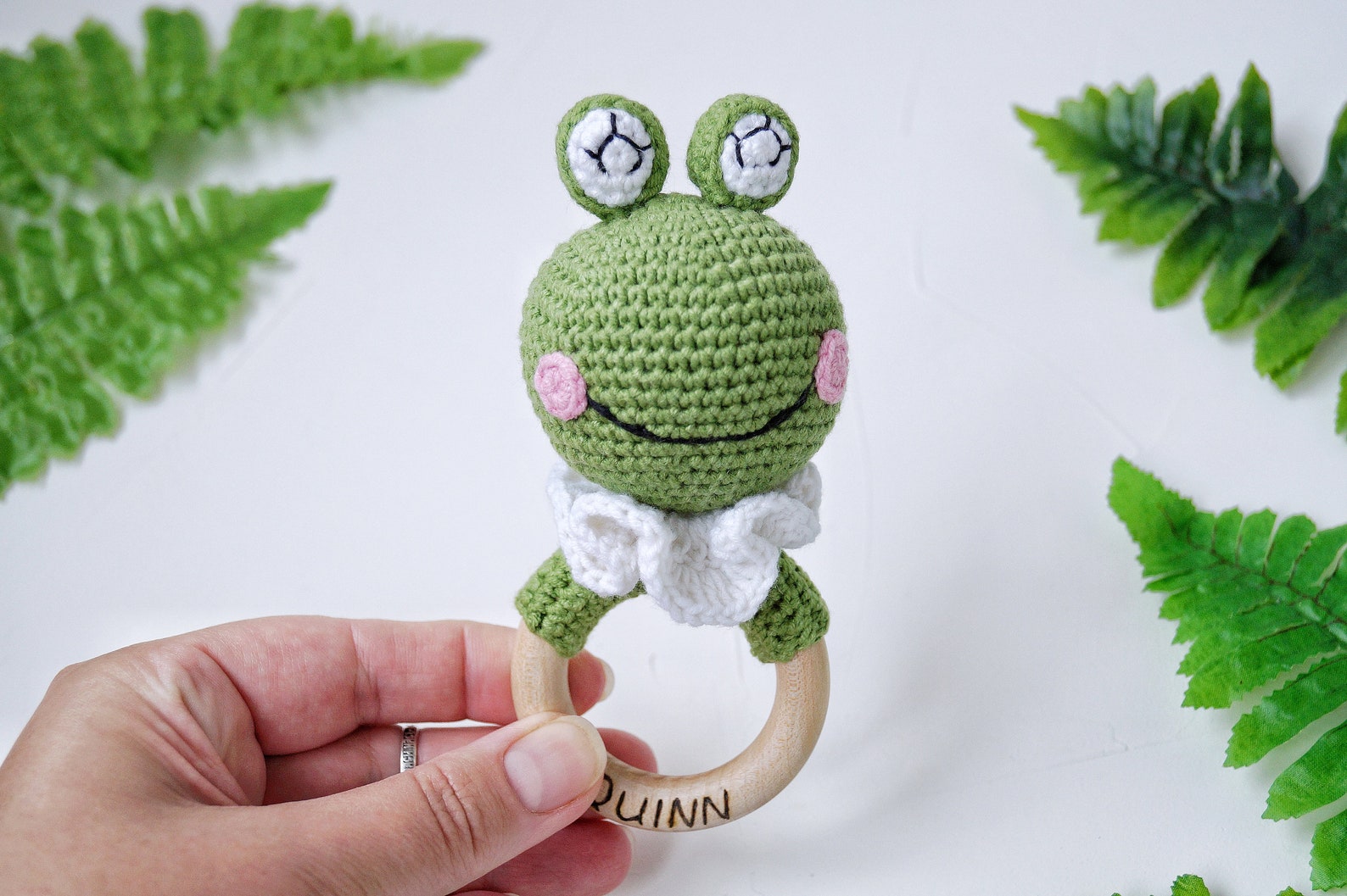 Frog Wood Ring Baby Rattle Baby First Rattle Toy Greenery - Etsy UK