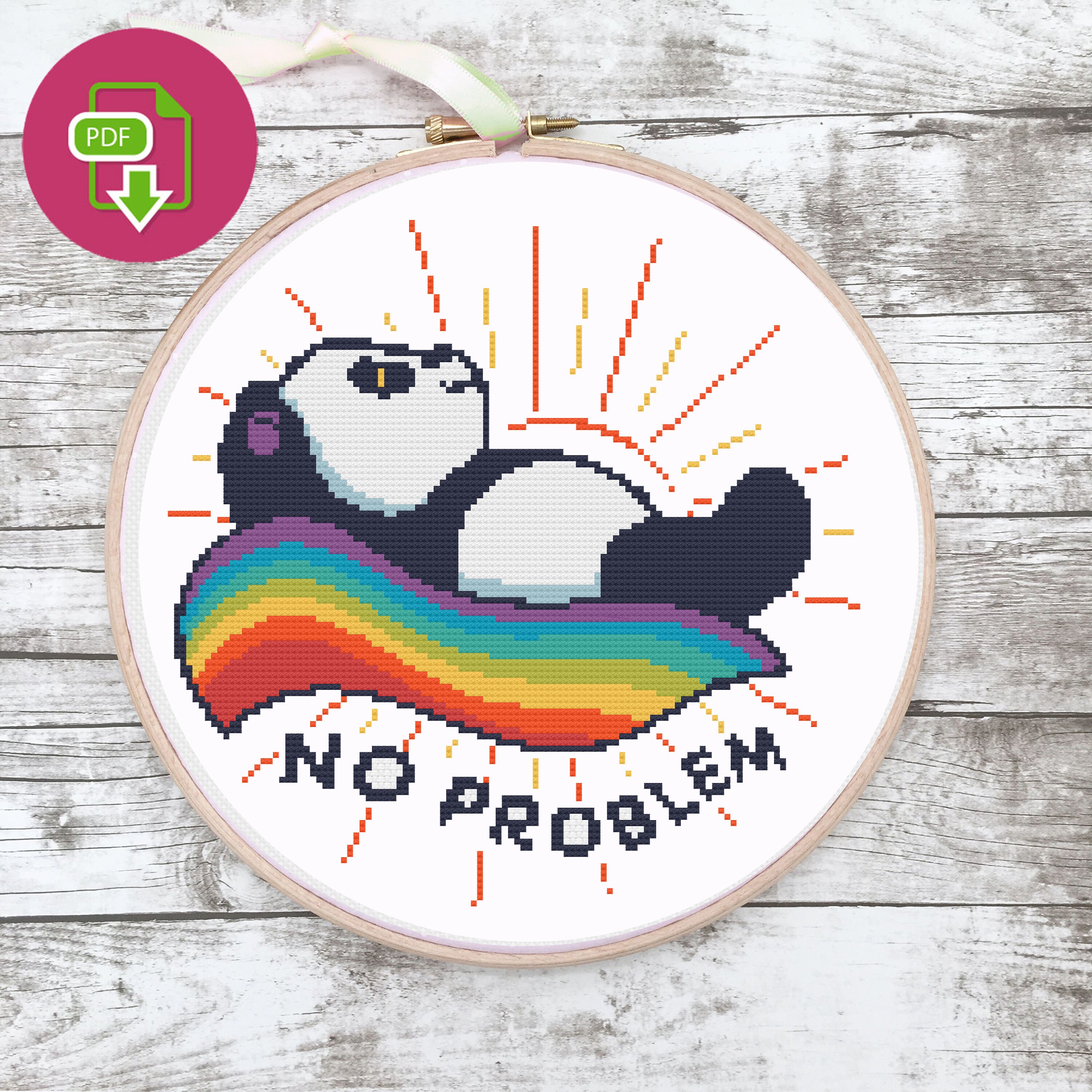 No Problem Panda Modern Cross Stitch Pattern Instant - Etsy