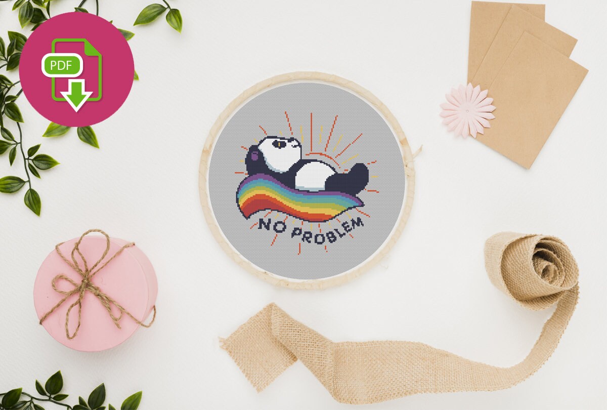 No Problem Panda Modern Cross Stitch Pattern Instant - Etsy