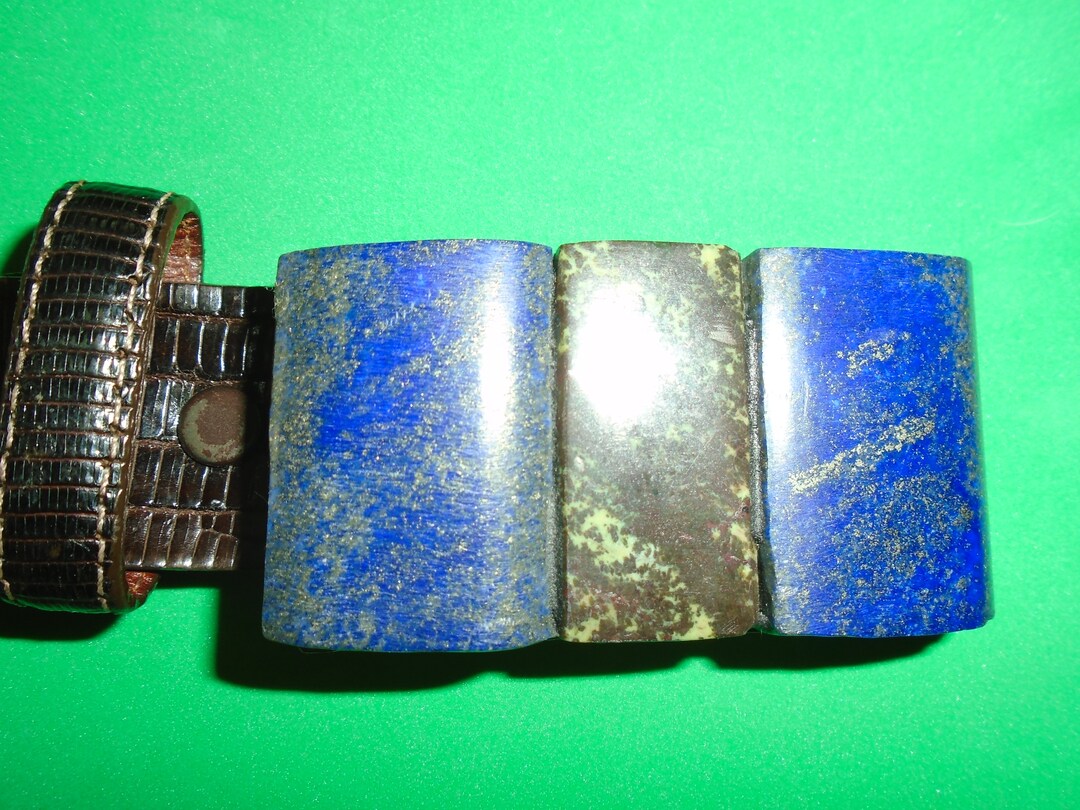 Hand Made Gemstone Unisex Belt Buckle on Lizard Skin Belt - Etsy