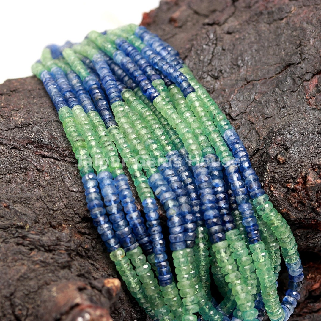 Natural Kyanite Faceted Rondelle Beads, Blue & Mint Green Kyanite Beads ...