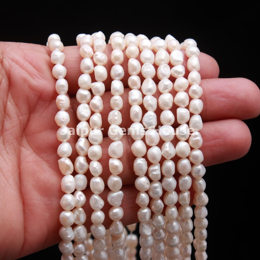 Baroque Rice Pearl Ivory White 5X7 Mm, Luster White Pearl, 13 Inch ...