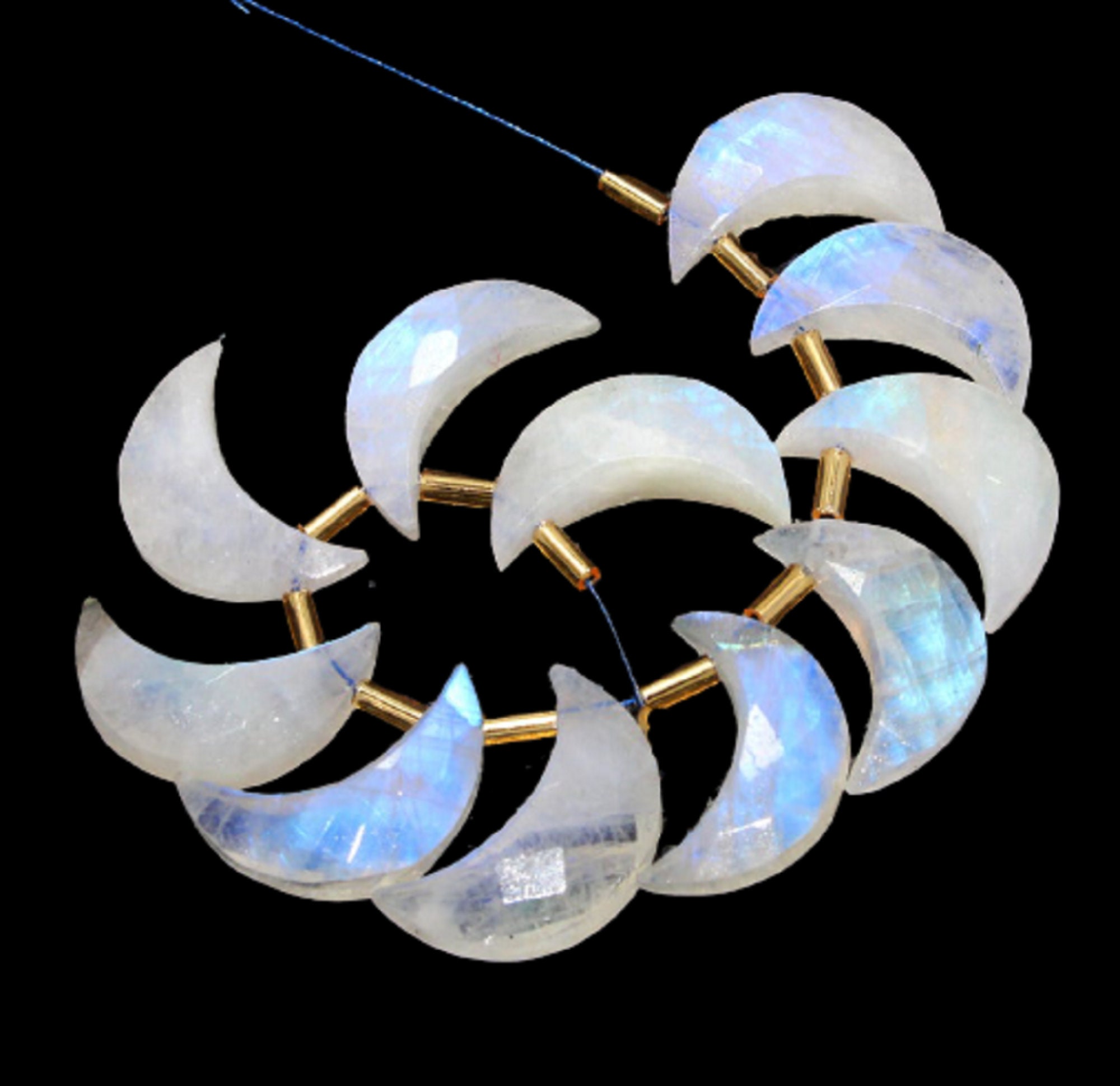 Rainbow Moonstone Moon Shape Beads, Rainbow Moonstone Crescent Moon ...