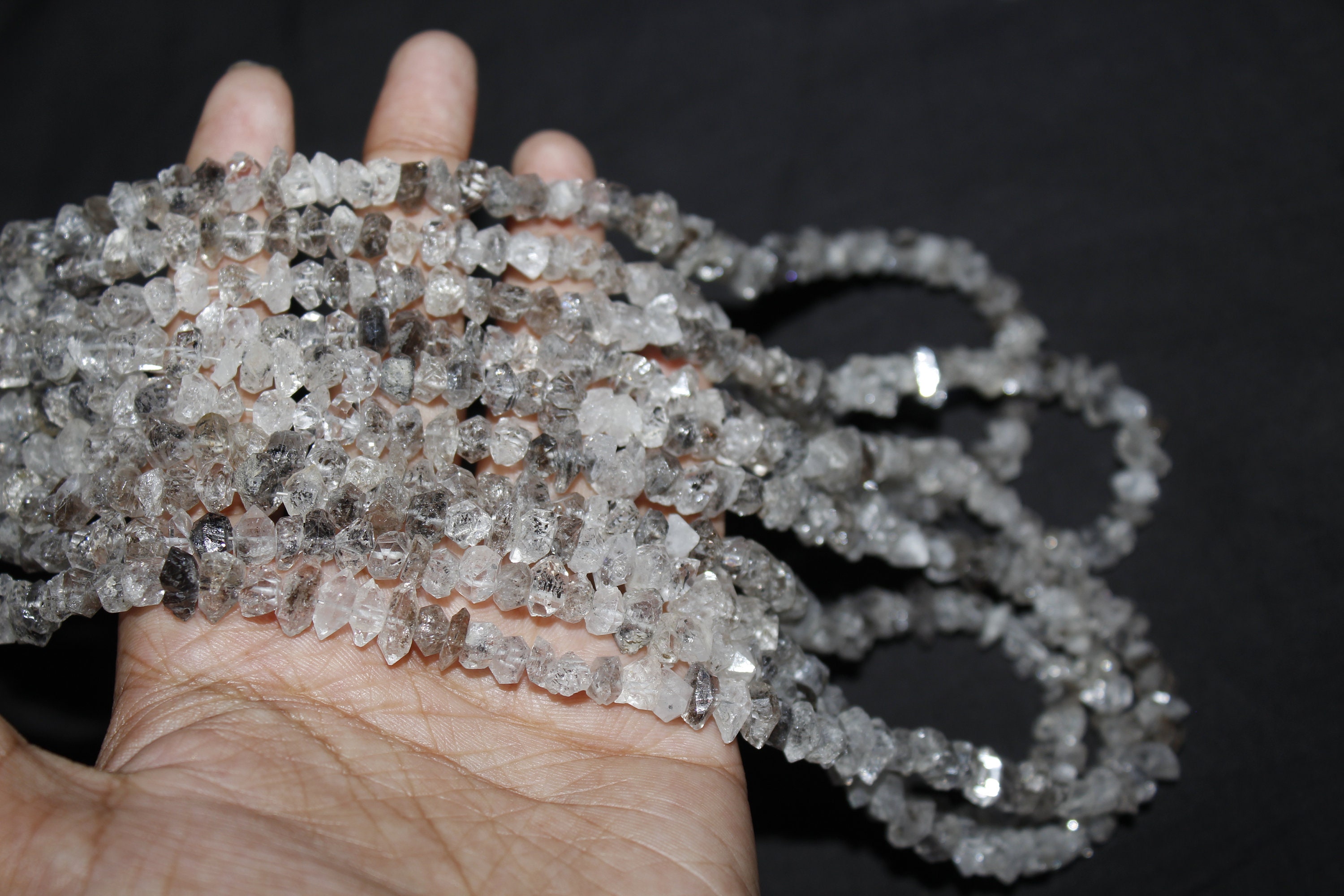 Herkimer Diamond Quartz Beads Herkimer Diamond with black | Etsy