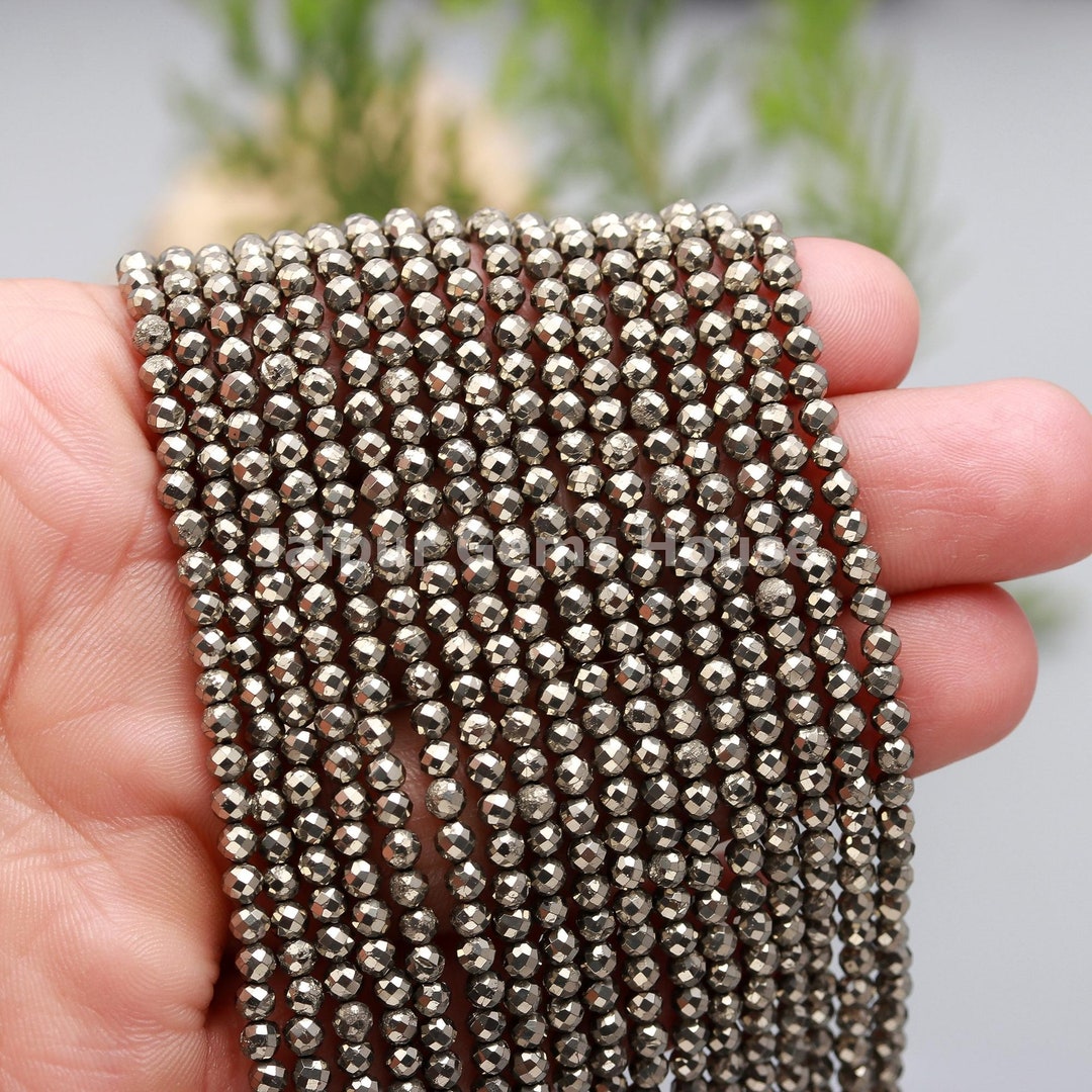 Natural Pyrite Micro Faceted Round Beads AAA Pyrite Faceted Beads ...