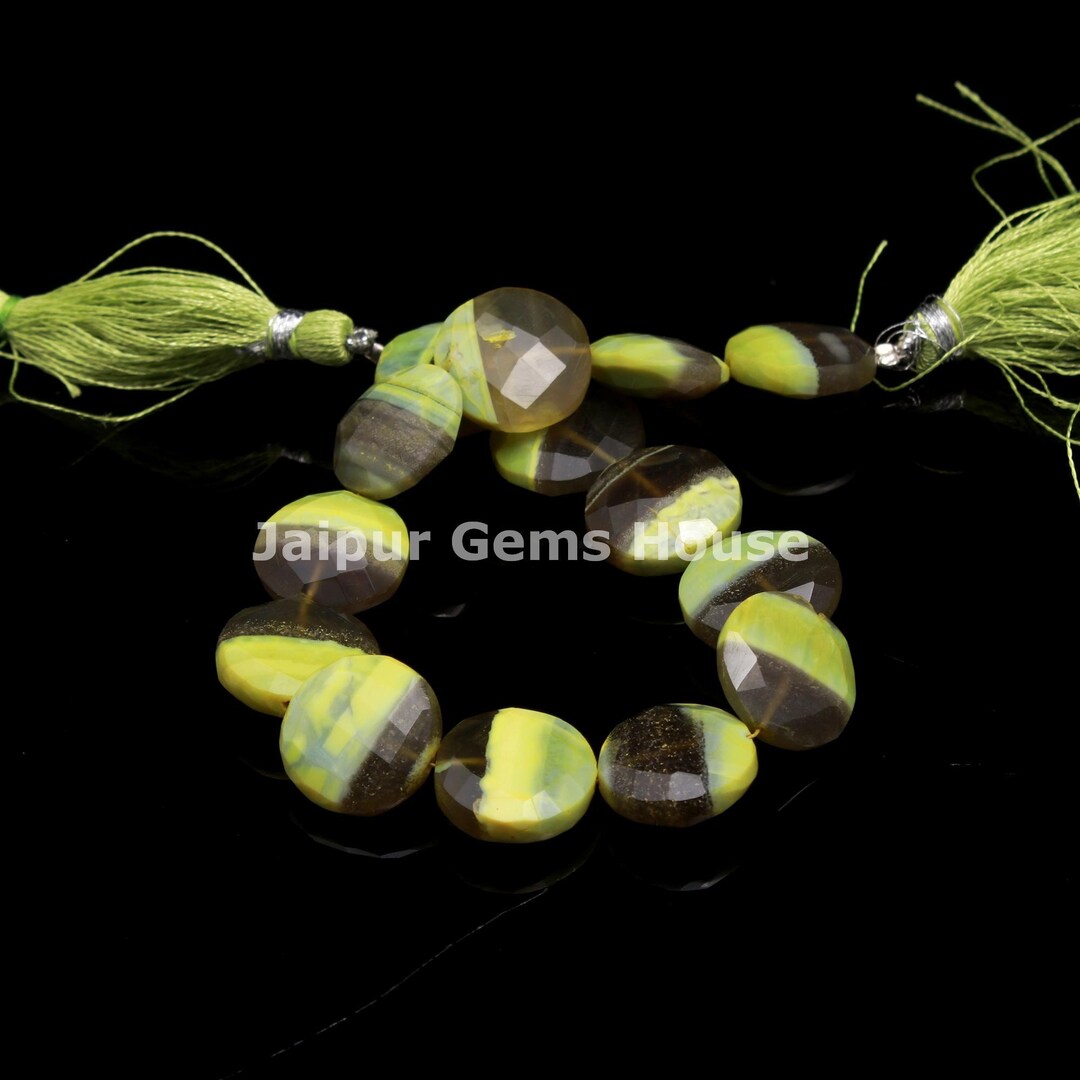 Yellow Boulder Opal Coin Shape Beads, Boulder Opal Faceted Coin ...
