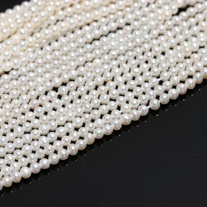 Tiny Natural Fresh Water Round Pearl Beads High Lustre AAA+ Grade White ...