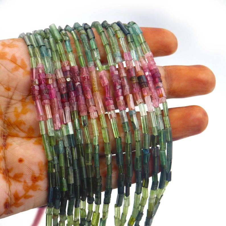 Natural Multi Tourmaline Fancy Tube Shape Beads ,multi Tourmaline Long ...