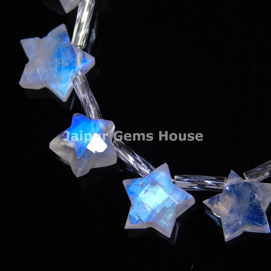 AAA+ RAINBOW MOONSTONE Faceted Star Shape Beads, 10mm Natural Blue ...
