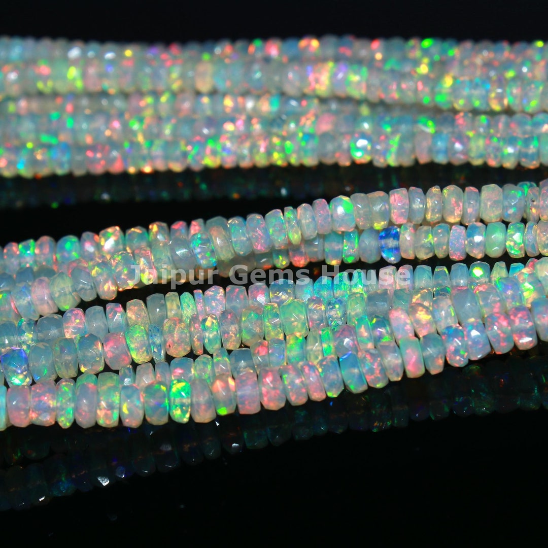 AAA 100% Natural Fire Ethiopian Opal Faceted Rondelle Loose Handmade ...