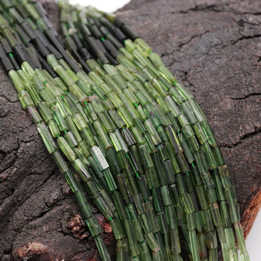Natural Green Tourmaline Fancy Tube Shape Beads, Green Tourmaline Long ...