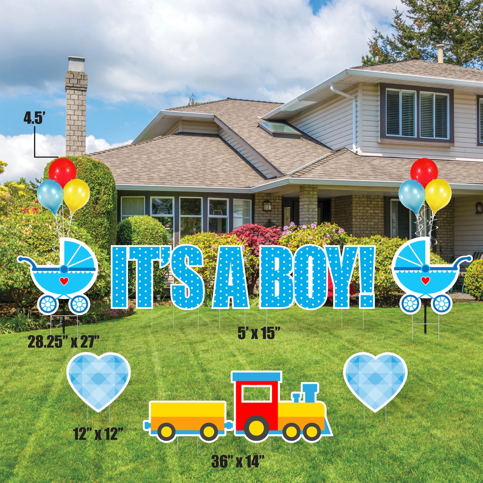 It's A Boy Yard Signs W/ Permanent Balloons Train - Etsy Singapore