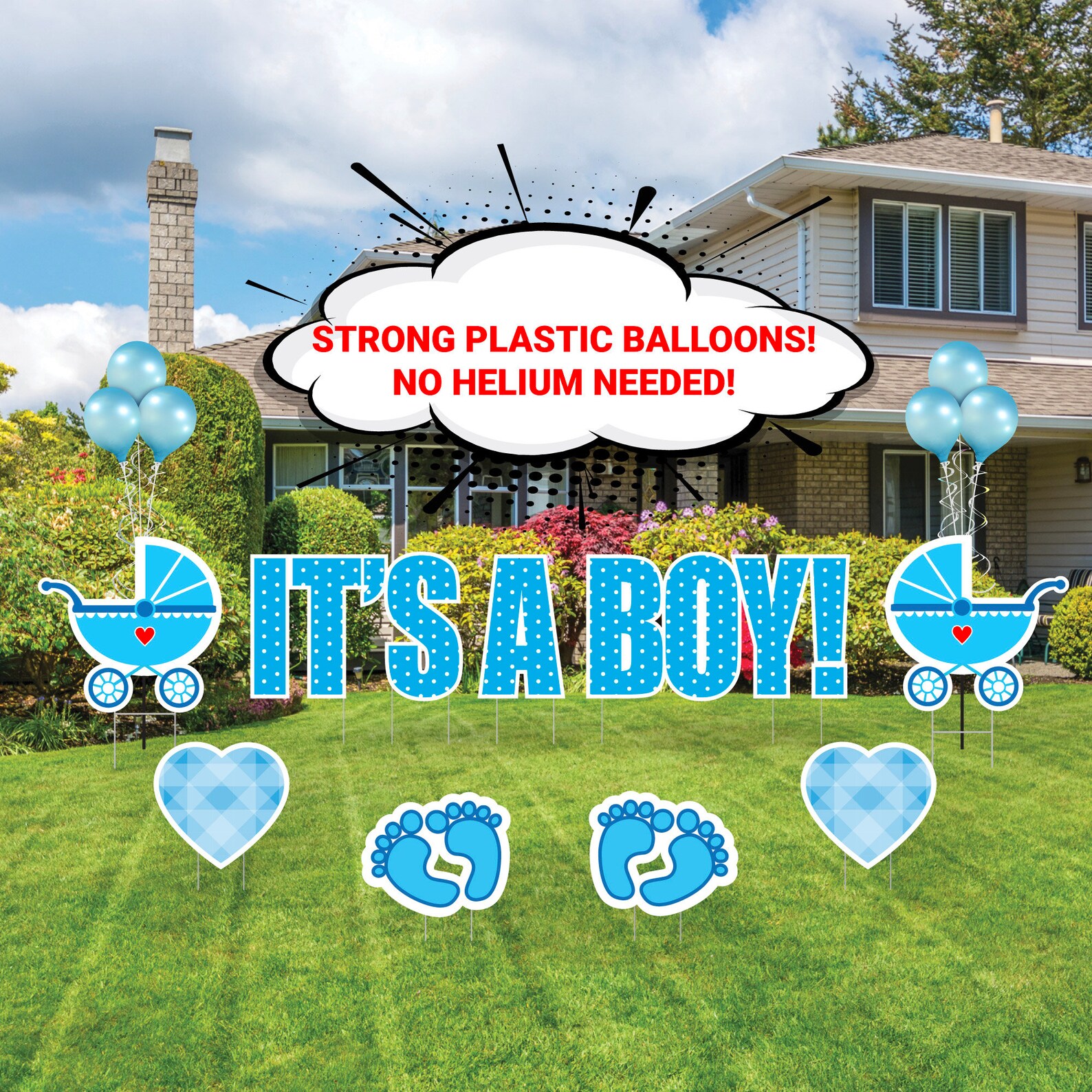 It's A Boy Yard Signs W/ Permanent Balloons Baby Feet - Etsy