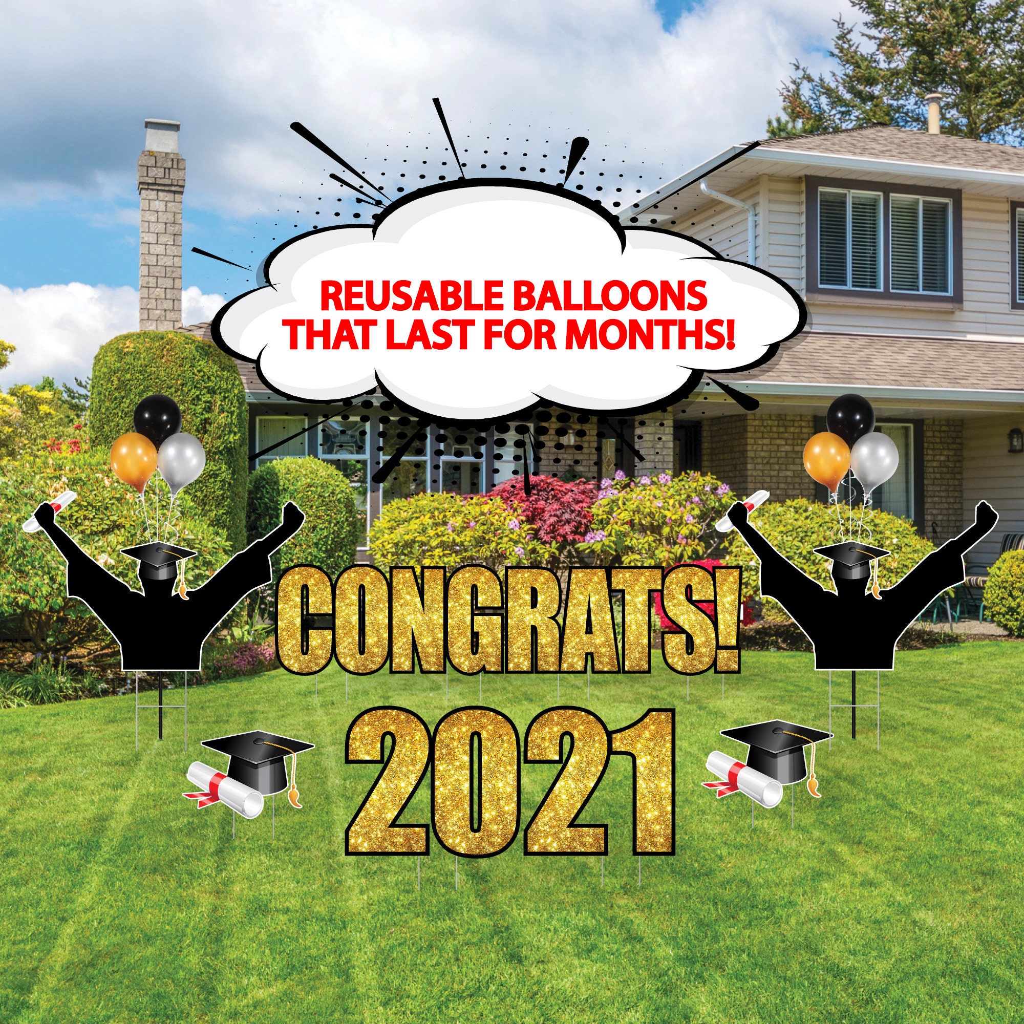 Graduation Yard Signs w/ Permanent Balloons Congrats 2021 | Etsy