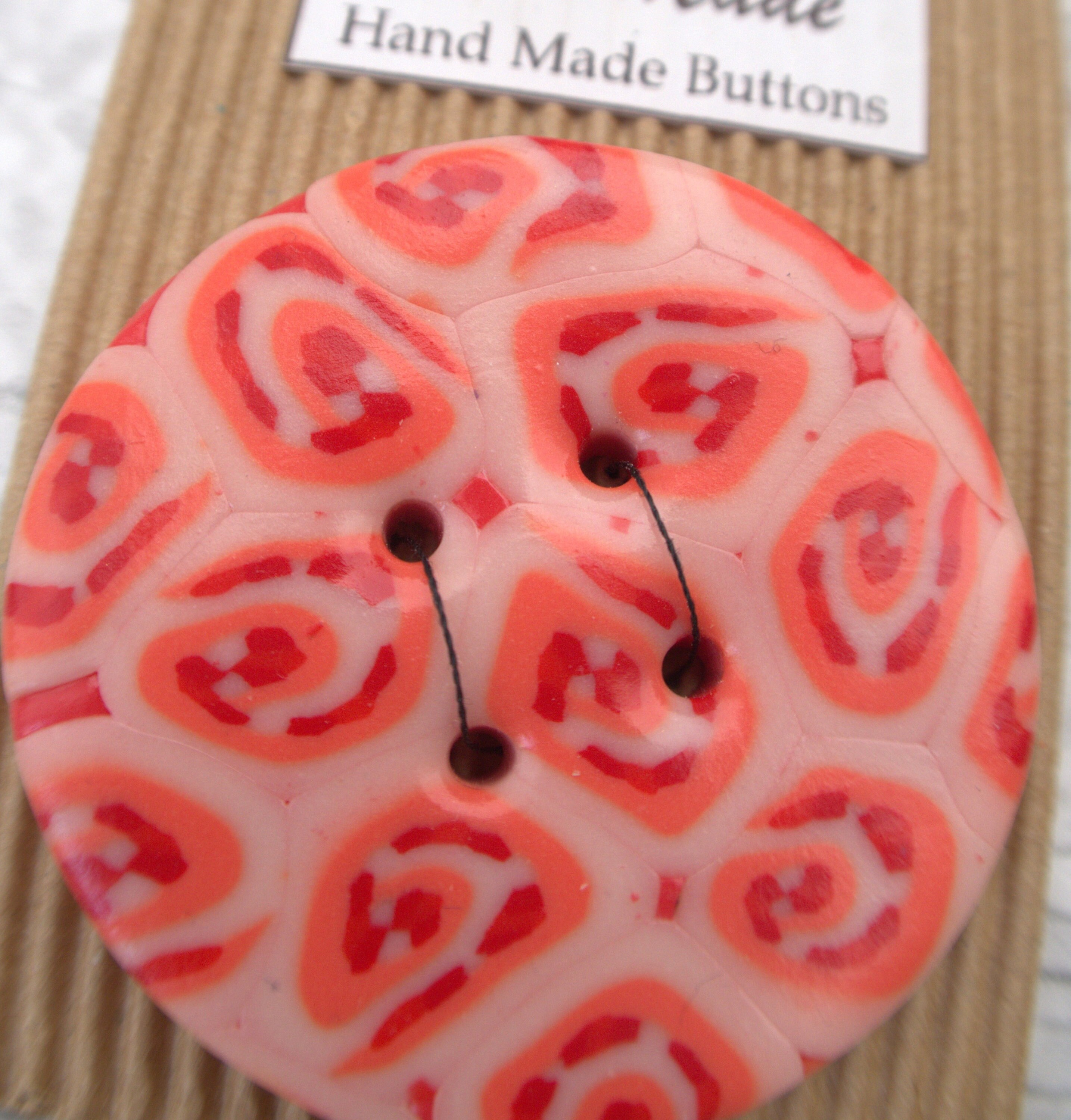 Individual Handmade Round Button Pink Red Spiral Cane Pattern 4 Hole ...