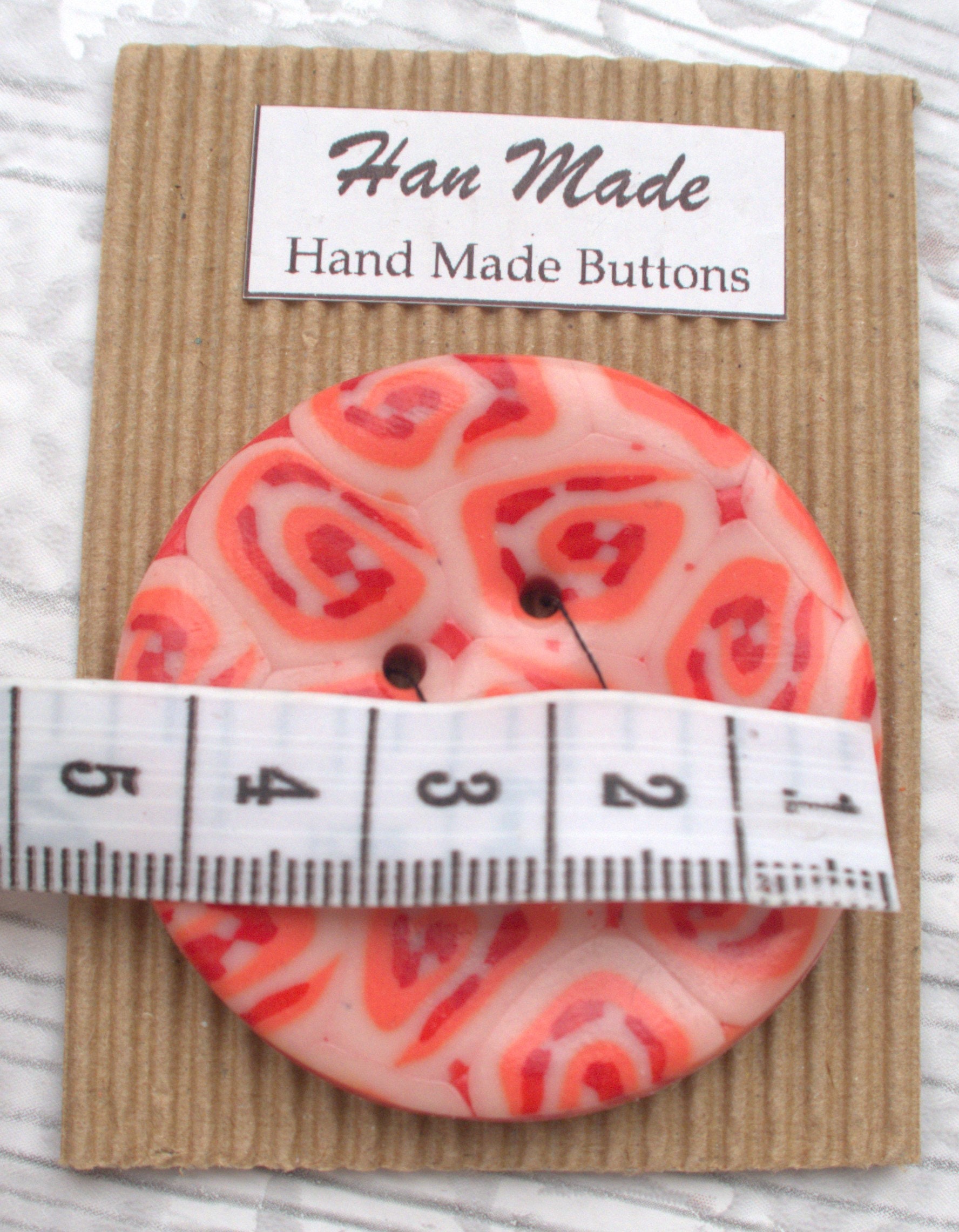 Individual Handmade Round Button Pink Red Spiral Cane Pattern 4 Hole ...
