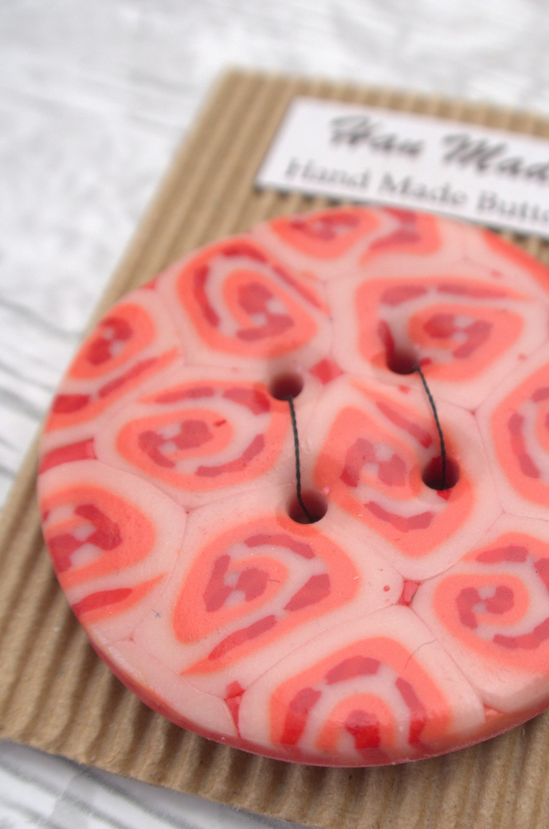 Individual Handmade Round Button Pink Red Spiral Cane Pattern 4 Hole ...