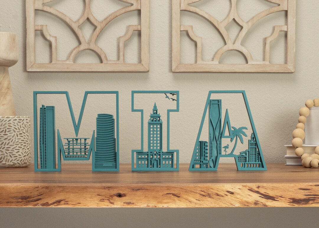 3D Printed Miami Skyline Decor Letters, Teal PLA Plastic - Etsy UK