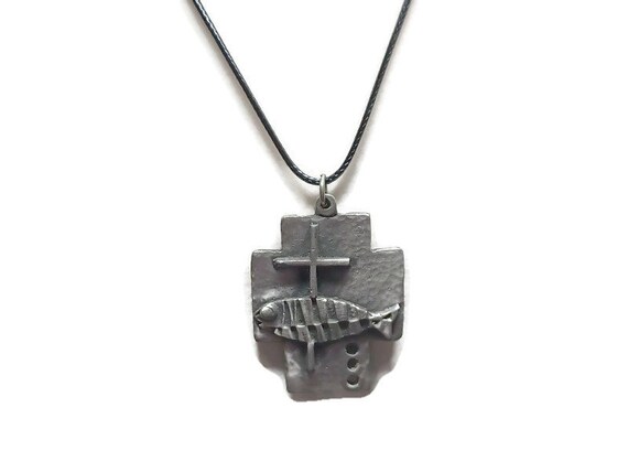 Vtg 80s Christian Symbols Cross Necklace - Gem