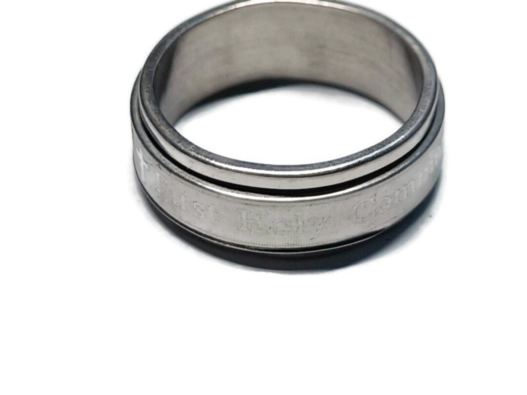 Vtg 2000 Stainless Steel Laser Engraved First Holy Communion Ring Size ...