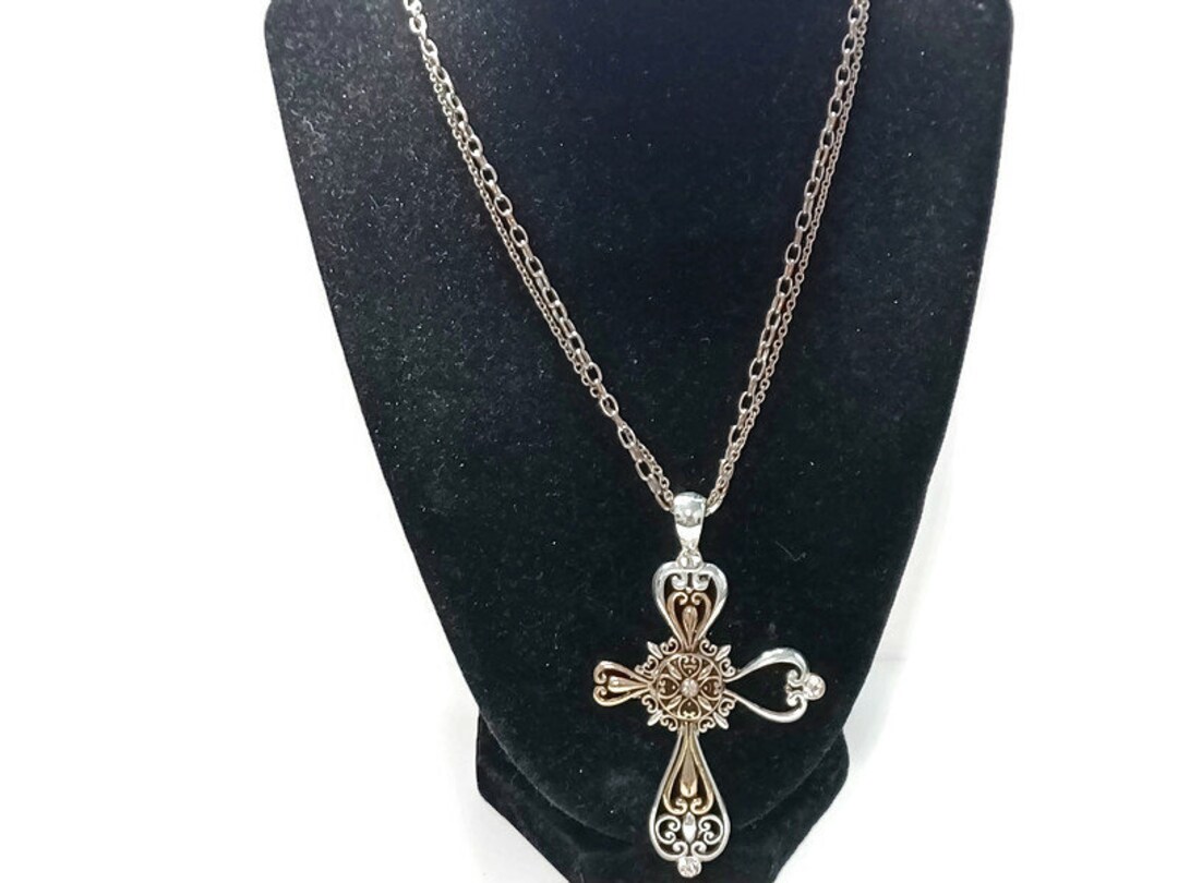 Vtg 90s Lopsided Cross With Rhinestones Necklace - Etsy