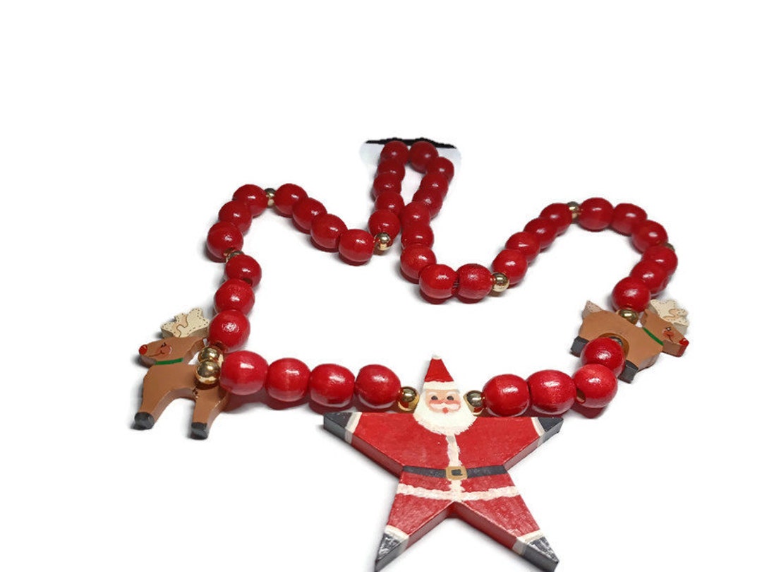 Vtg 80s Wooden Bead Ugly Christmas Necklace - Etsy